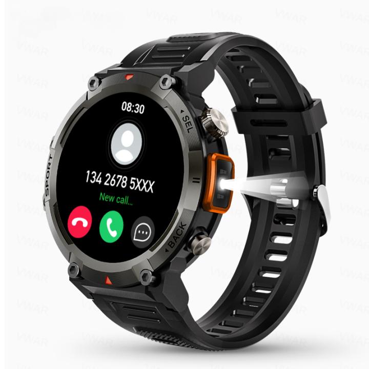 VWAR-reloj inteligente con linterna para hombre, accesorio de pulsera resistente al agua con ...