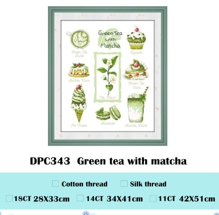 Kit de punto de cruz de té verde con matcha, paquete de tela blanca de ...
