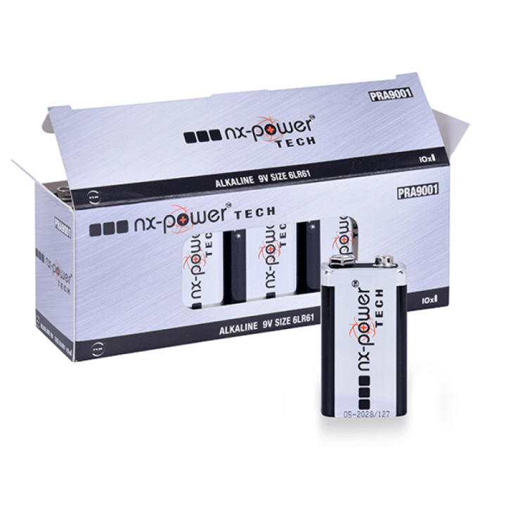Caja de 10 Pilas 9V 6LR61- Alcalinas 0.68Ah - NX Power - Alta duración ...