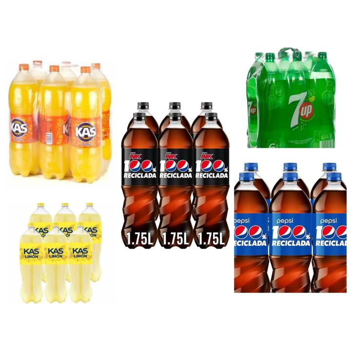 Pepsico- Pepsi normal Max Zero 7up Kas naranja y limon 1.75L sabor ...