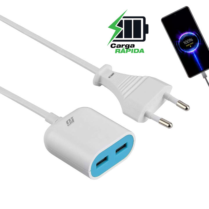 ORION91 SpazioLuzio - Prolongador Colores 1,5 METROS Cargador Rápido 2 Puertos USB 2,4A EUROPLUG ...
