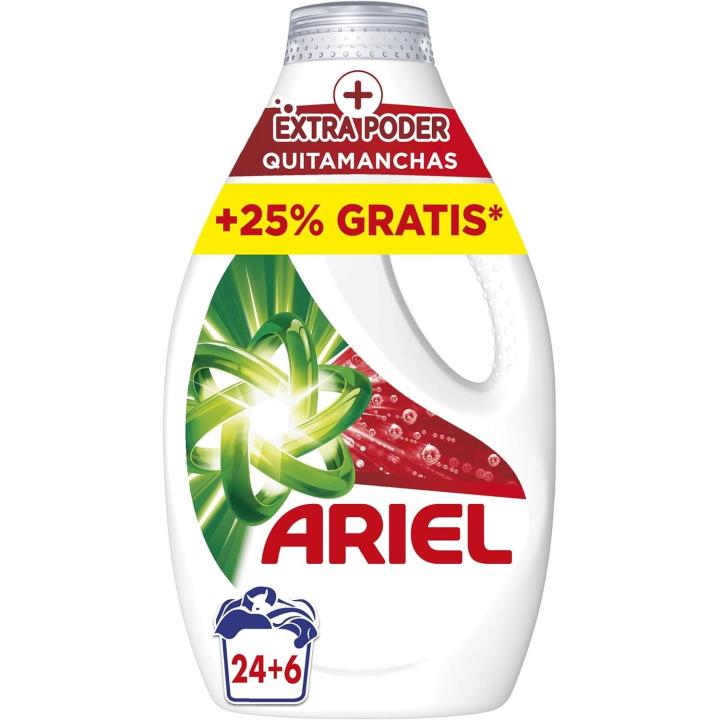 Ariel Detergente Lavadora Liquido Mas Poder Extra Quitamanchas 24+6 ...