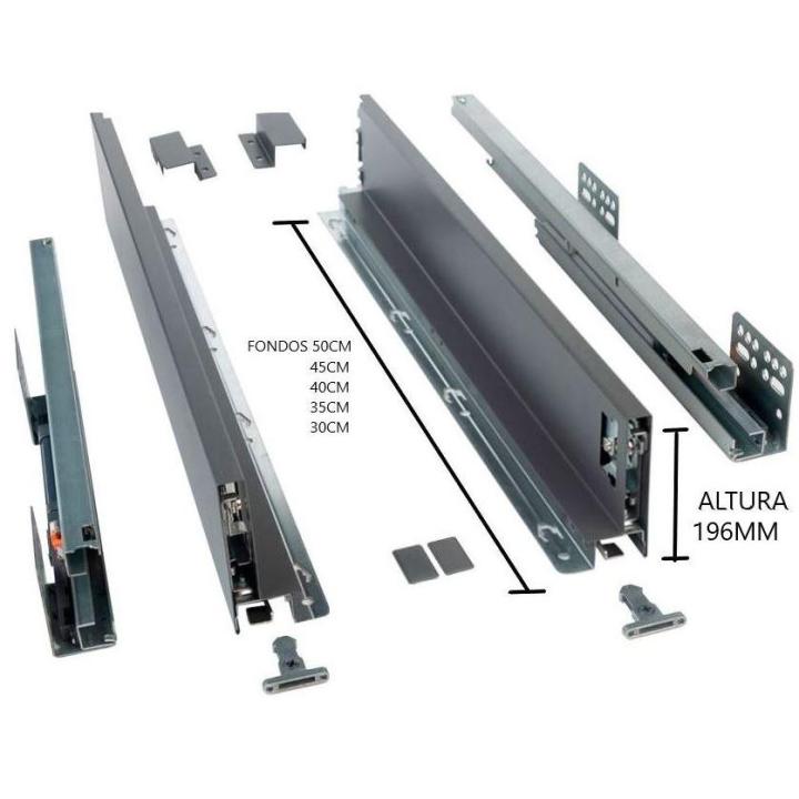 AZERO - Cajón de cocina lateral recto de 196mm de altura, guías de ...