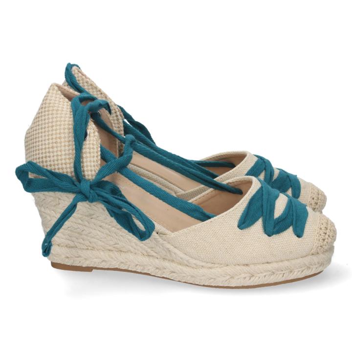 PuntoSalao Sandalias de cuña media yute pala con lazos mujer color azul ...