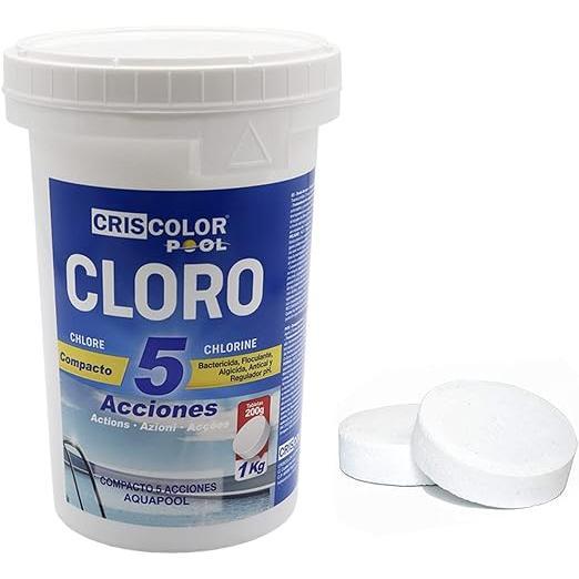 Cloro Compacto Piscina 5 Acciones Criscolor Pastillas de Cloro 5 ...
