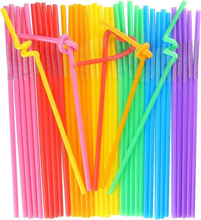 Disposable Color Straws, 100 Count Flexible Straws, Extra Long Straws ...