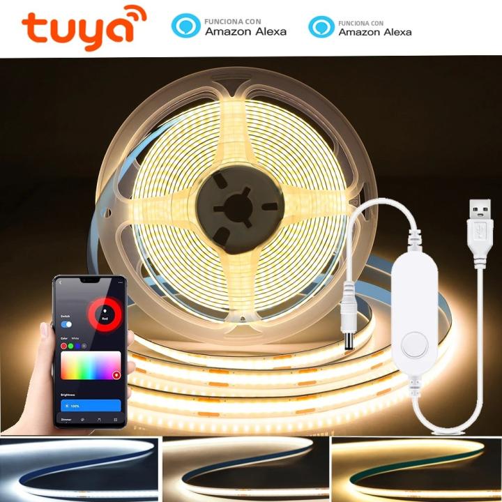Tira De LED COB Tuya USB 5V Luz WiFi Flexible Dimmable 1-5m Calor ...