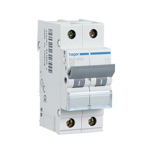 HAGER MUN216A | Interruptor automático 2P 16A curva-C 6kA | Miravia