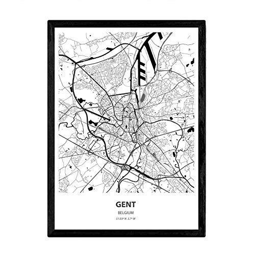 Nacnic Poster Con Mapa De Gent Belgica. Láminas De Ciudades De Holanda ...