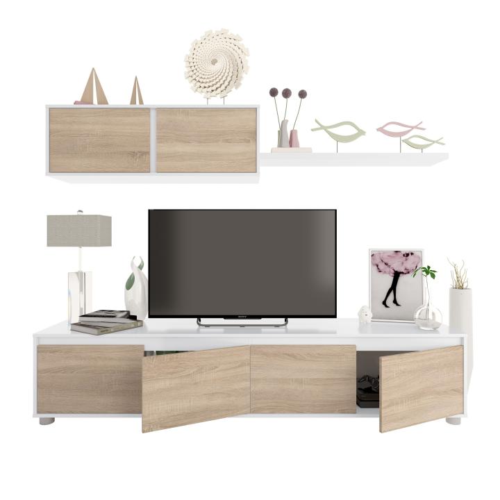 Pack de Muebles de Salón Comedor Estilo Nórdico en Color Blanco y Roble ...