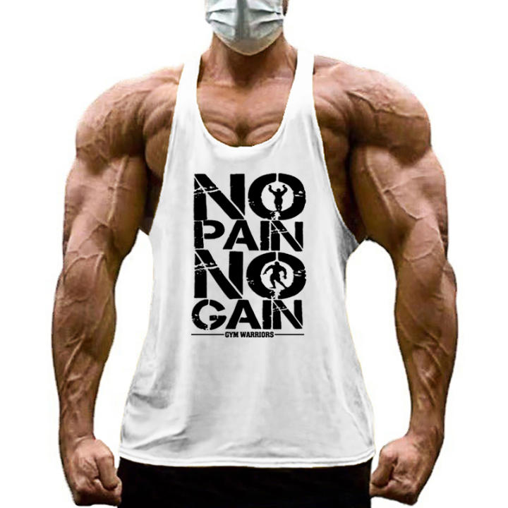 Bodybuilding Stringer Tank Top Men Gym Clothing Y Back Cotton O-Neck ...