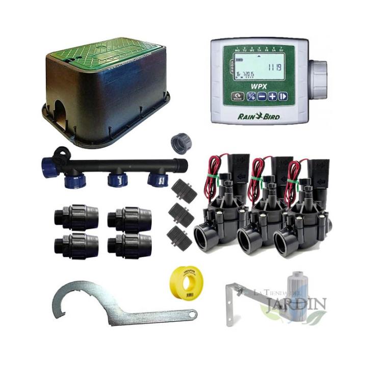 RAIN BIRD Kit profesional riego automático Rain Bird de 3 zonas 9v para ...