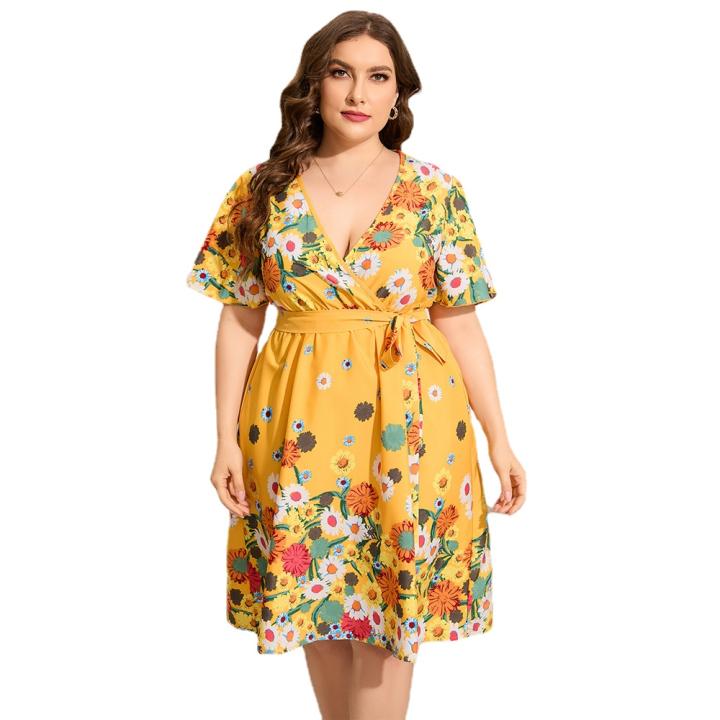 Vestido Midi De Verano Para Mujer Talla Grande 4XL 5XL Estampado Floral ...