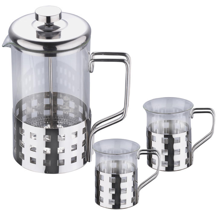 RENBERG - SET 3PCS CAFÉ/TE ACERO INOXIDABLE Y VIDRIO | Miravia