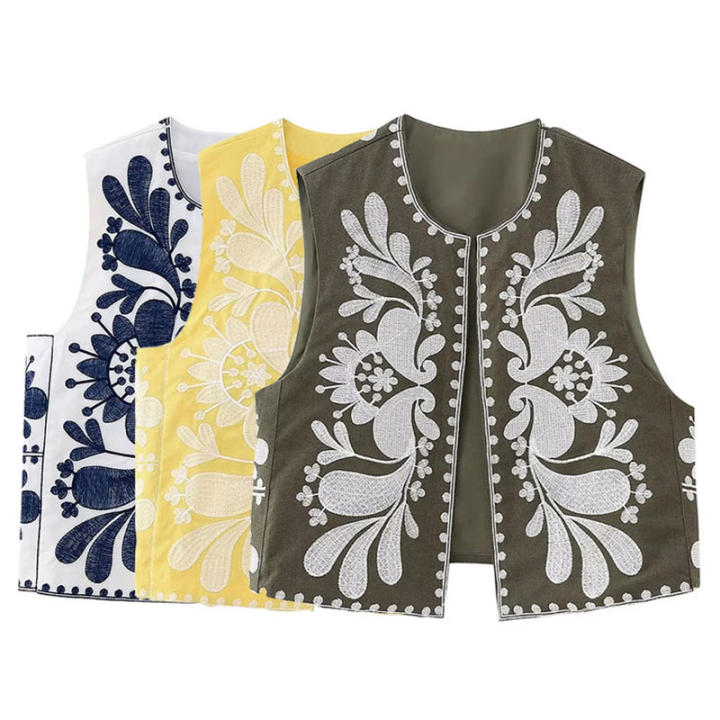 Chaleco De Verano Para Mujer TRAFZA Con Bordado Floral Estilo Vintage ...