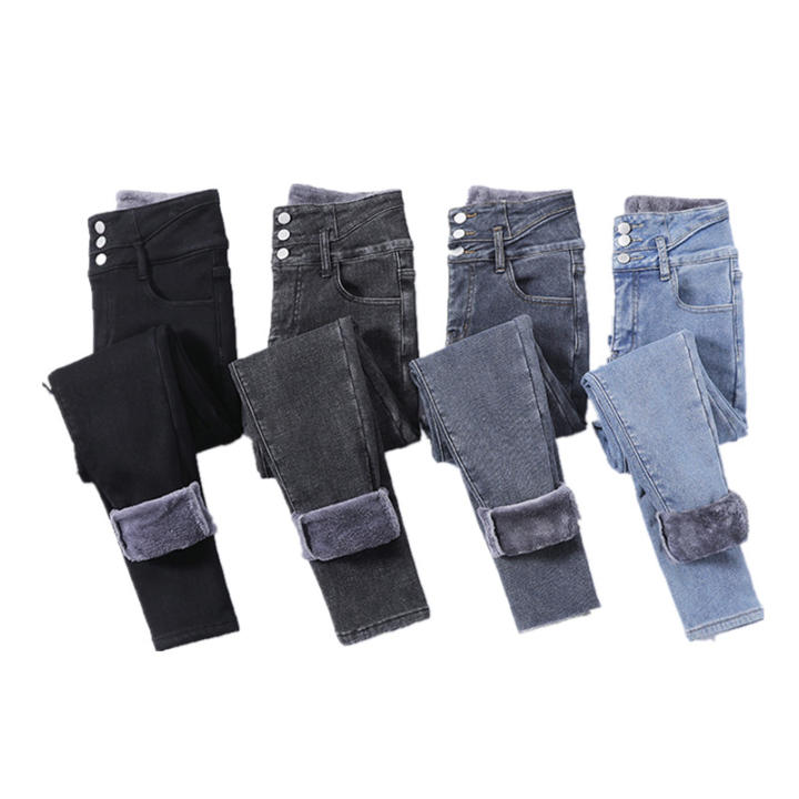 Vaqueros de Invierno Térmicos de Alta Cintura Pantalones Casuales de ...