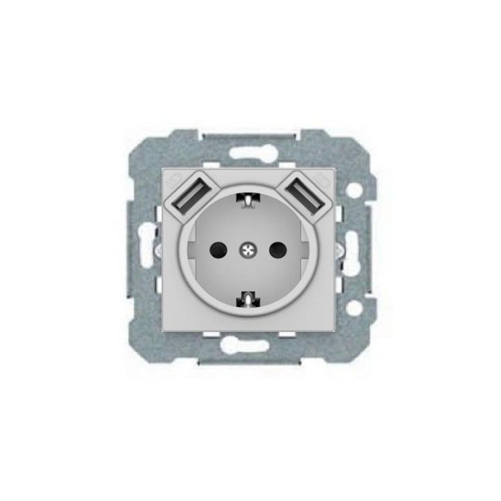 Base de enchufe con USB doble plata luna BJC VIVA 23526-USB-PL | Miravia