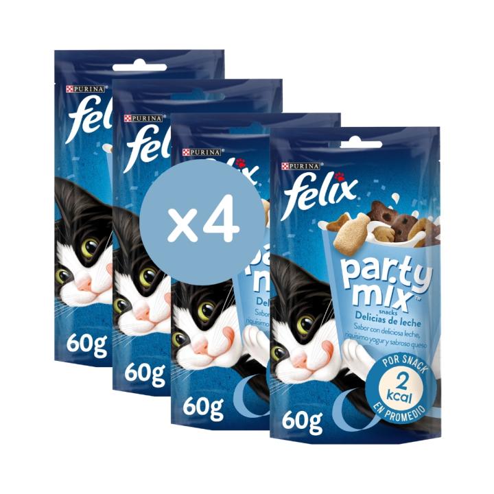 FELIX - Party Mix Delicias de Leche (4x60 gr) - Snacks para Gatos ...