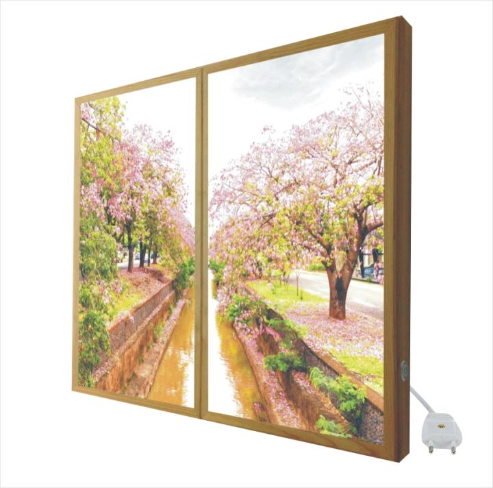 Ventana Falsa Retroiluminada con Luz Frontal y Marco de Madera Natural ...