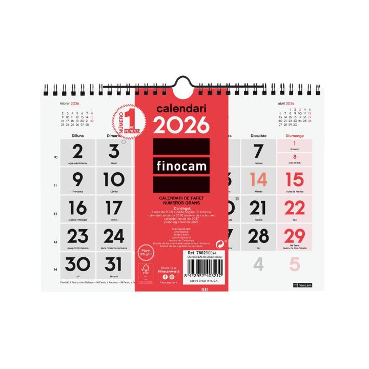 Finocam - Calendario Neutro de Pared Números Grandes 2026 Neutro Enero ...