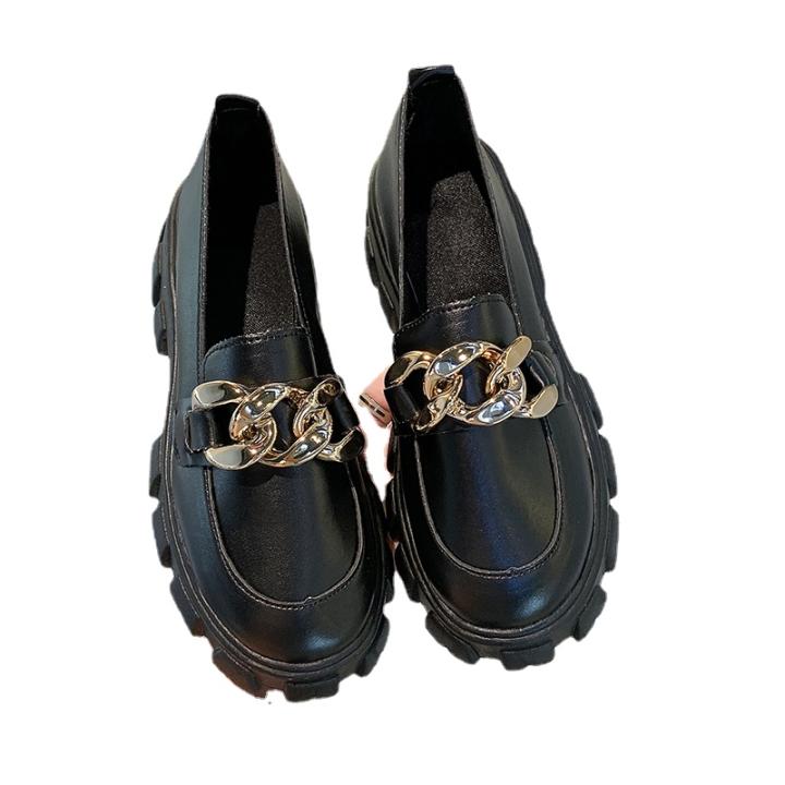 Zapatos planos de plataforma negra para mujer, mocasines náuticos sin cordones, con cadena de ...