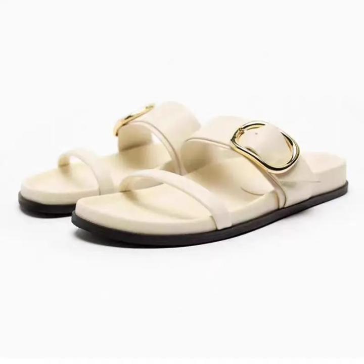 Sandalias planas elegantes con hebilla de Metal para mujer, chanclas de ...