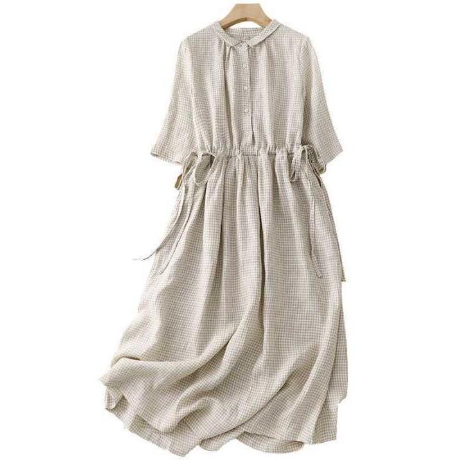 Vestido largo de lino para mujer, falda informal holgada de talla grande, corte en A, Estilo ...