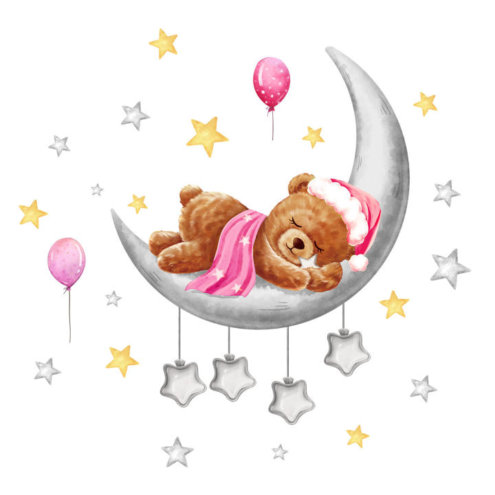 2 juegos de pegatinas de pared de oso, Luna, globo, estrellas | Miravia