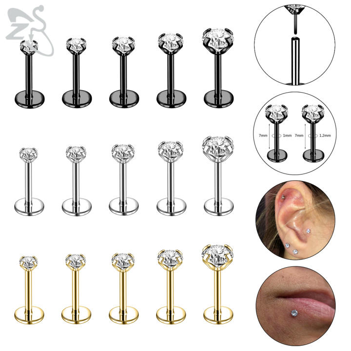ZS-Piercing de acero inoxidable 316L para labio, Piercing para cartílago de oreja de cristal CZ ...