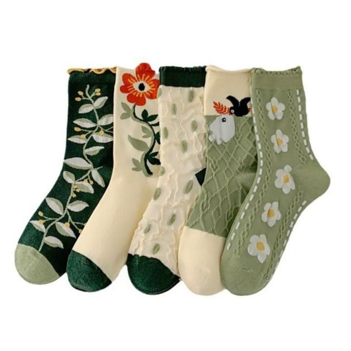 Calcetines de tubo medio de flores pequeñas para Primavera, medias ...