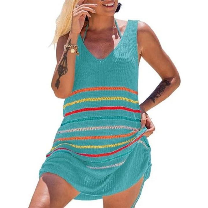 Bata de playa sin espalda, vestido de punto sin mangas, bikini informal ...