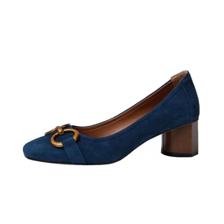 Zapatos de salón azules con punta cuadrada, tacones altos, tacones ...