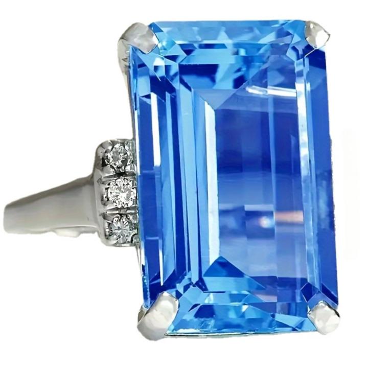 Anillo De Compromiso De Circón Rectangular Azul, Accesorios De Joyería ...