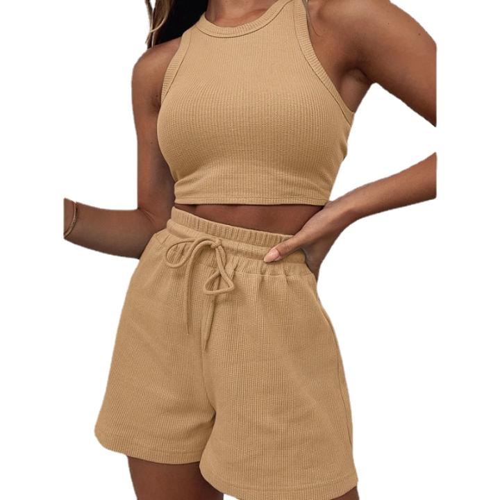 Chándal informal de punto acanalado liso con top corto sin mangas con ...