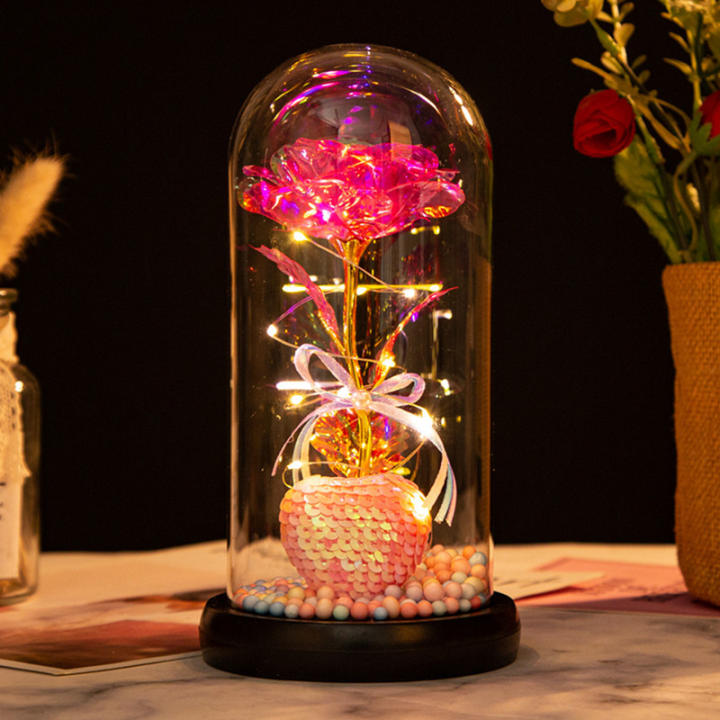 Luz LED Rosa eterna para decoración de bodas, cubierta de vidrio ...