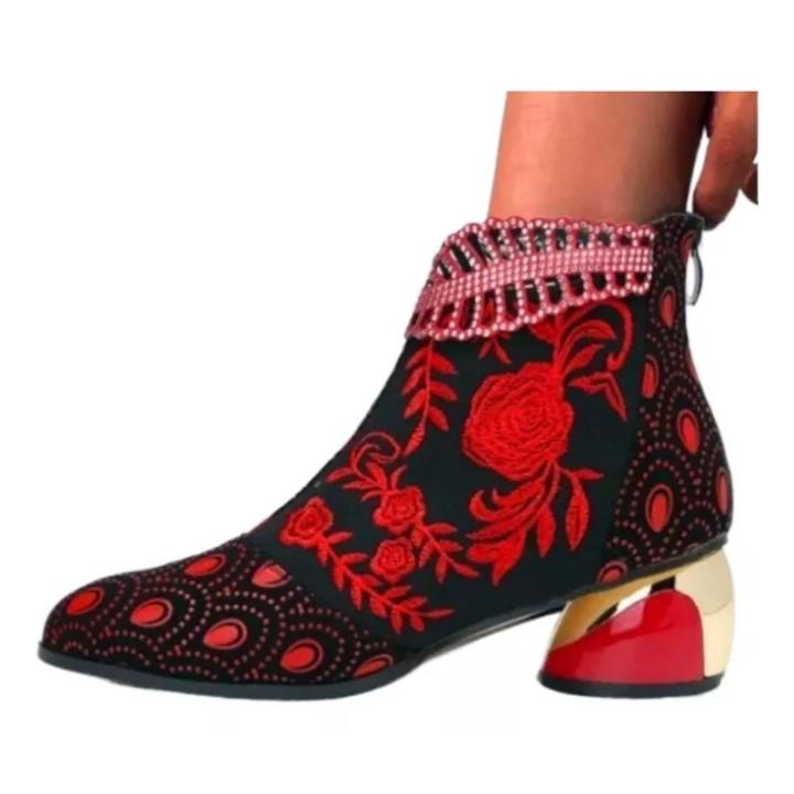 Botas Cortas Estilo Étnico Con Bordados De Pedrería De Moda,sy1 | Miravia