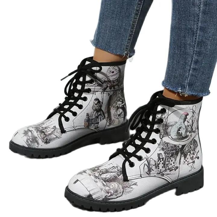 Botines con estampado de estilo gótico para mujer, botas gruesas de ...
